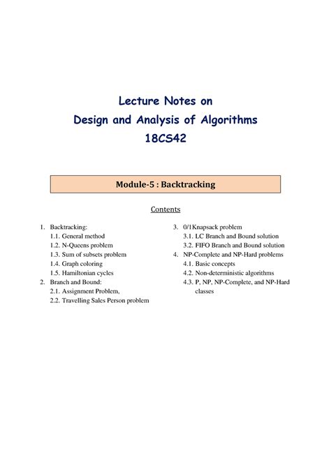 M 5 Module 5 Notes Module 5 Backtracking Lecture Notes On Design
