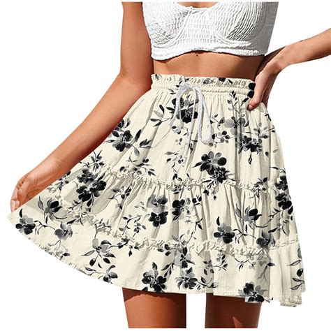 Akafmk Summer Womens Casual Skirtswomens Flowy Tiered Ruffled Floral