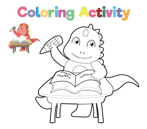 인쇄 가능한 교육용 색칠 공부 워크시트 공룡 그림 색칠하기 색칠 활동 프리미엄 벡터