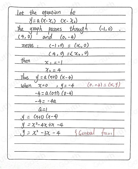 solved determine the equation of the parabola whose graph is given