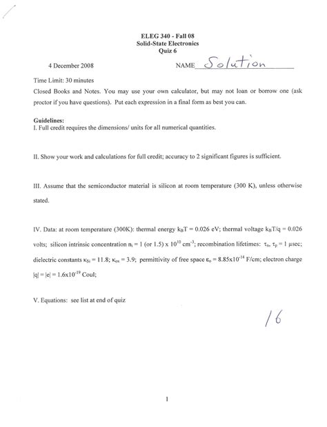 3 Questions With Solutions On Solid State Electronics Quiz 6 Eleg