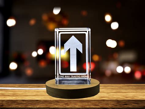 Unidirectional Flow 3d Engraved Crystal Sculpture Of One Way Traffic Sign
