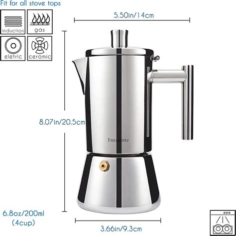 Easyworks 디에고 스토브탑 에스프레소 메이커 스테인레스 스틸 이탈리아 커피 머신 메이커 알리 커피 머신