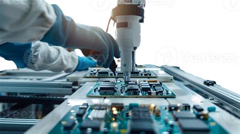 Automated Circuit Board Assembly With Robotic Arm And Technicians 59929164 Png