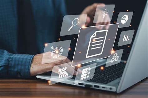 Premium Photo Businessman Using Computer For Dms Documents Management And Erp Software For