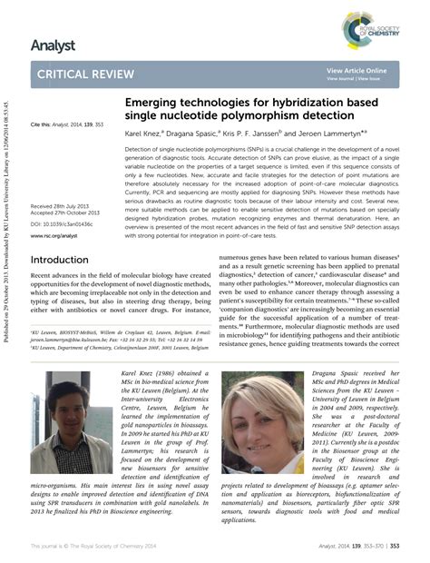 Pdf Emerging Technologies For Hybridization Based Single Nucleotide