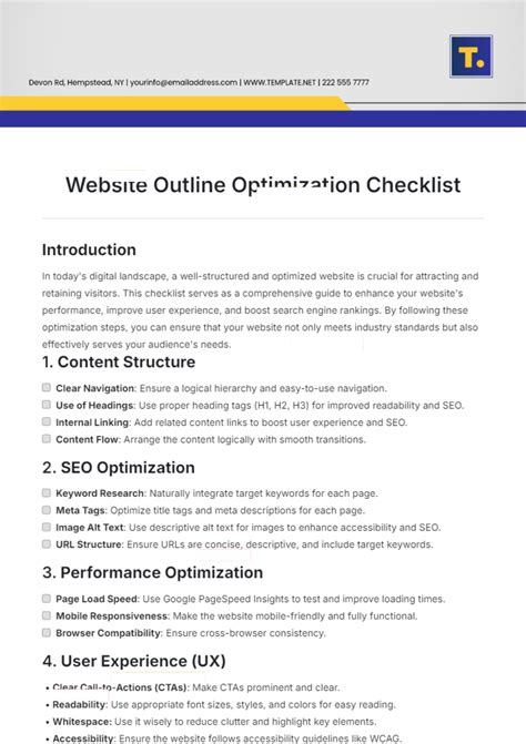Free Website Checklist Templates Editable And Printable