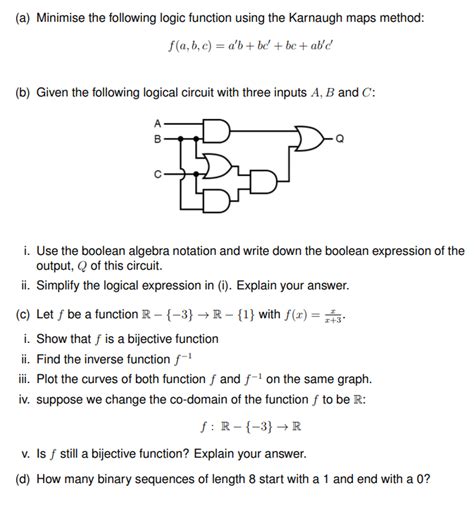 Solved A Minimise The Following Logic Function Using The