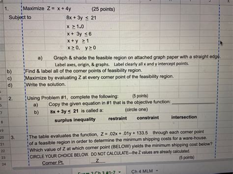 Solved Maximize Z X 4y 25 Points Subject To 8x 3y