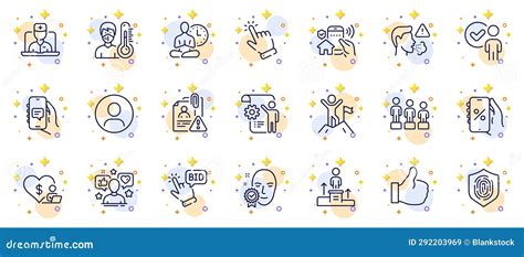 outline set of cough telemedicine and cursor line icons for web app