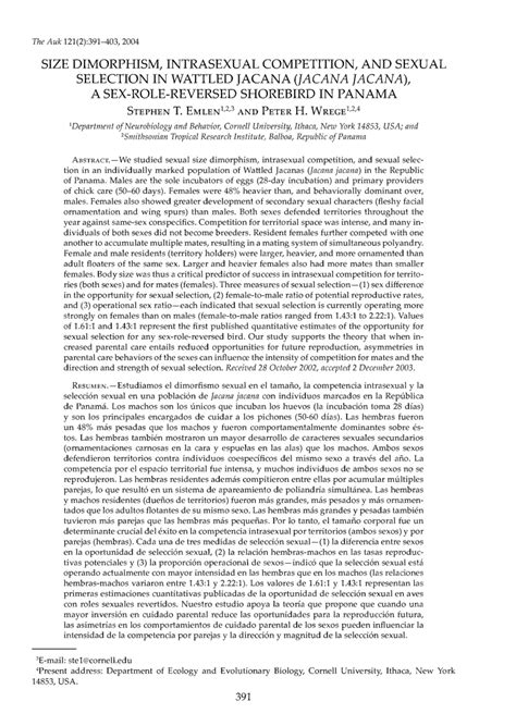 Pdf Size Dimorphism Intrasexual Competition And Sexual Section In