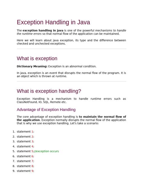 Java Exception Handling Explained Pdf Java Programming Language