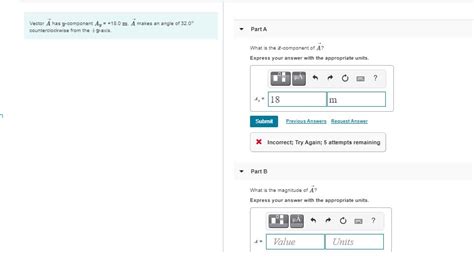 Solved Vector A Has Y Component Ay 18 0 M A Makes An