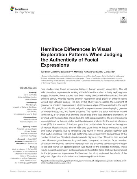 Pdf Hemiface Differences In Visual Exploration Patterns When Judging