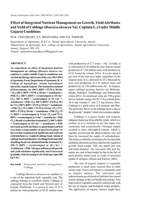 Pdf Effect Of Integrated Nutrient Management On Growth Yield