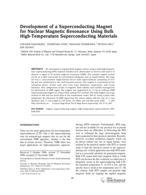 Superconducting Material Pdf Nuclear Magnetic Resonance Superconductivity