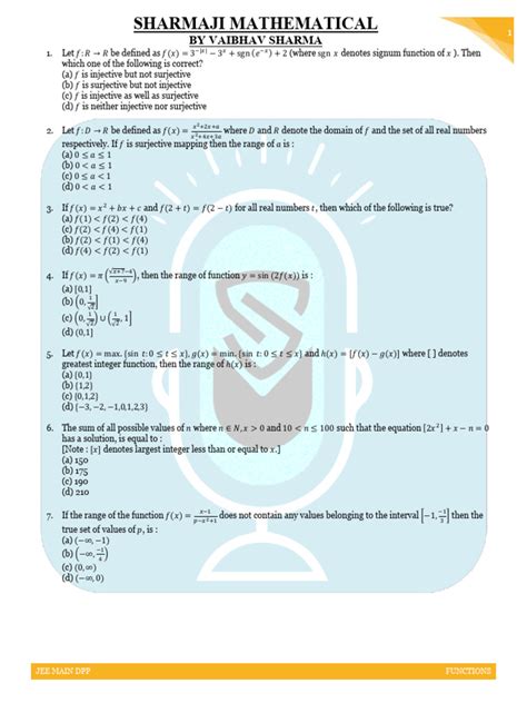 Functions Dpp Jee Main Pdf Function Mathematics Equations