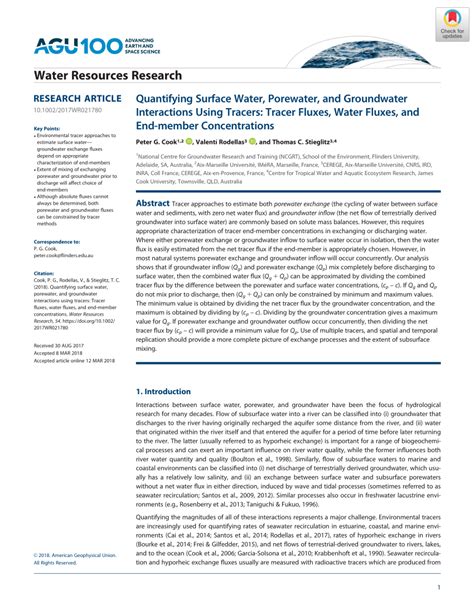 Pdf Quantifying Surface Water Porewater And Groundwater Interactions Using Tracers Tracer