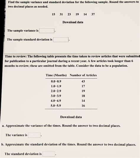 solved find the sample variance and standard deviation for