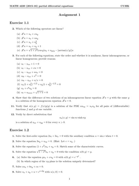 Suggested Solution To Assignment 1 Math4220 Pdf Partial Differential Equation Ordinary