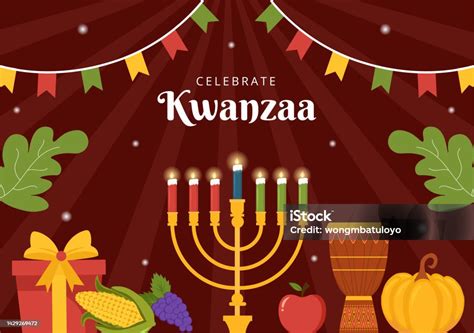 해피 콴자 휴일 아프리카 배경 템플릿 손으로 그린 만화 플랫 일러스트 레이 션 Kwanzaa에 대한 스톡 벡터 아트 및 기타