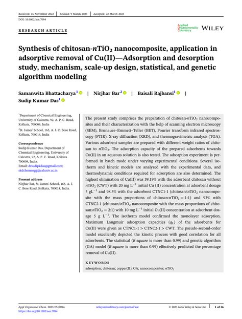 synthesis of chitosan ntio2 nanocomposite application in adsorptive