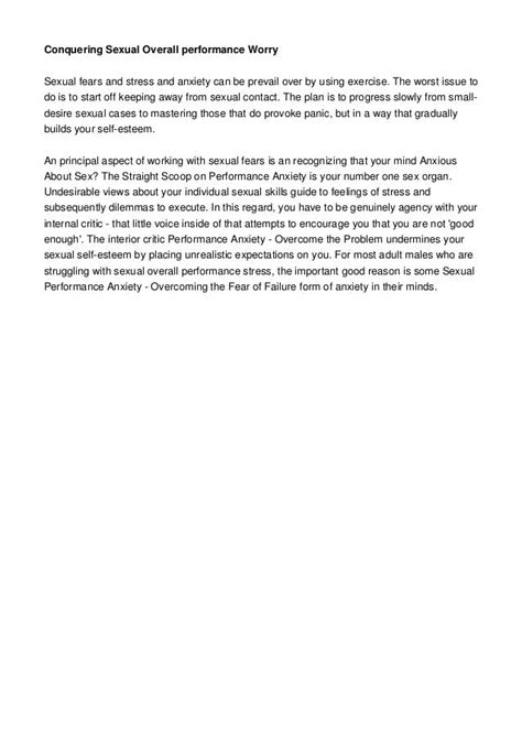 Sexual Performance Anxiety Treatment How To Eliminate Sexual