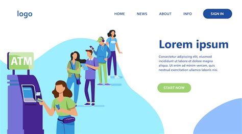 Atm 사용을 위해 서있는 사람들의 대기열 무료 벡터