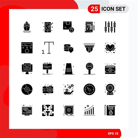 set of 25 vector solid glyphs on grid for editing drawing delivery