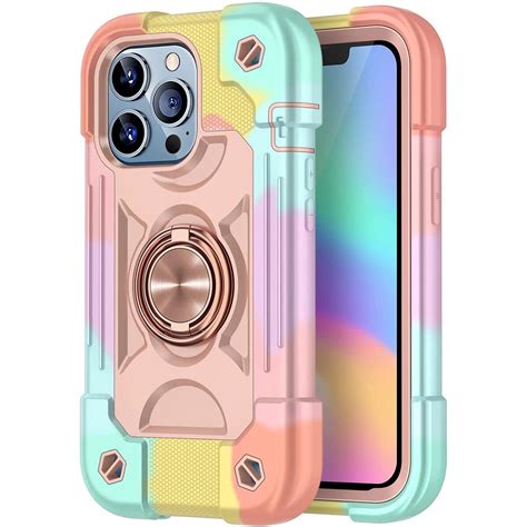 For Iphone 16 Pro Max Case With Ring Kickstand Three Layer Heavy Duty