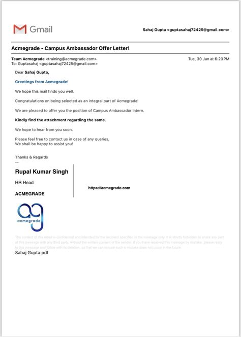 Sahaj Gupta On Linkedin Acmegrade Internship2023 Summerinternship