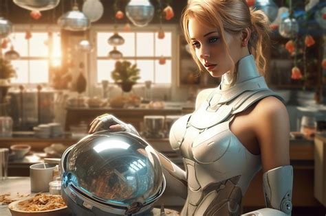 Premium Ai Image Sybernetic Female Android Helper Artificial Intelligence Helps In Everyday