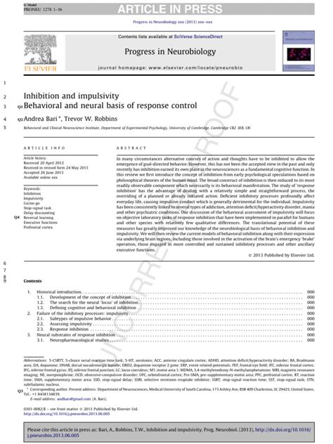 2013 Inhibition And Impulsivity Behavioral And Neural Basis Of Response Control Pdf