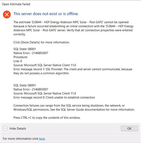 Open Estimate Failed Support