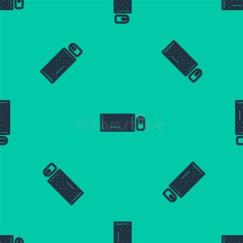 Blue Line Computer Keyboard And Mouse Icon Isolated Seamless Pattern On Green Background Pc