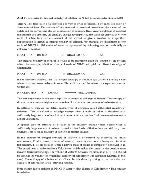 Integral Enthalpy Of Solution Pdf Concentration Enthalpy