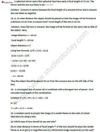 Reflection And Refraction Of Light Solved Class 10 Science Practice