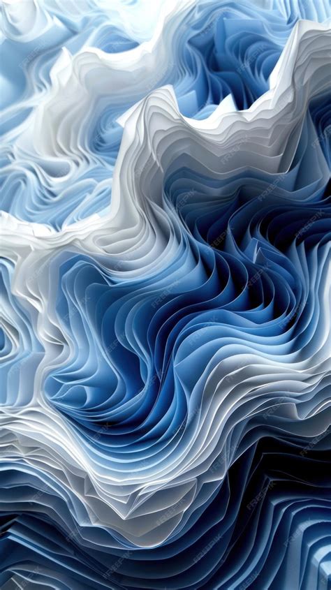 An Abstract Composition Featuring Wavy Lines In Shades Of Blue And