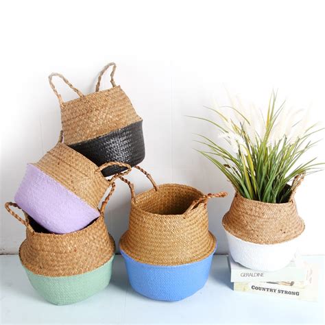 등나무 짚 바구니 위커 씨 그래스 접는 세탁 꽃 냄비 꽃병 홈 정원 매달려 바구니 웨딩 선물 바구니수납바구니 Aliexpress