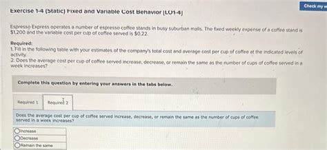 Solved Exercise Static Fixed And Variable Cost Chegg