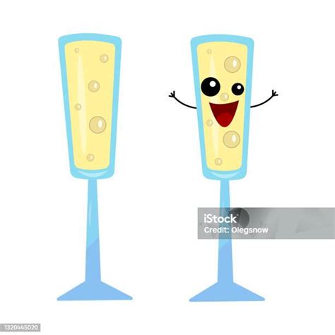 흰색 배경 재미있는 만화 캐릭터 웃음과 인기있는 알코올 음료의 재미있는 개념에 고립 된 좁은 유리에서 스파클링 와인 긴에 대한 스톡 벡터 아트 및 기타 이미지 Istock