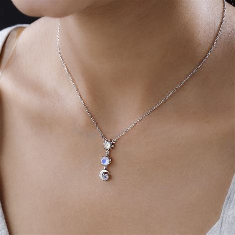 Moon Glow Stone Necklace Size 20 In Platinum Overlay Sterling