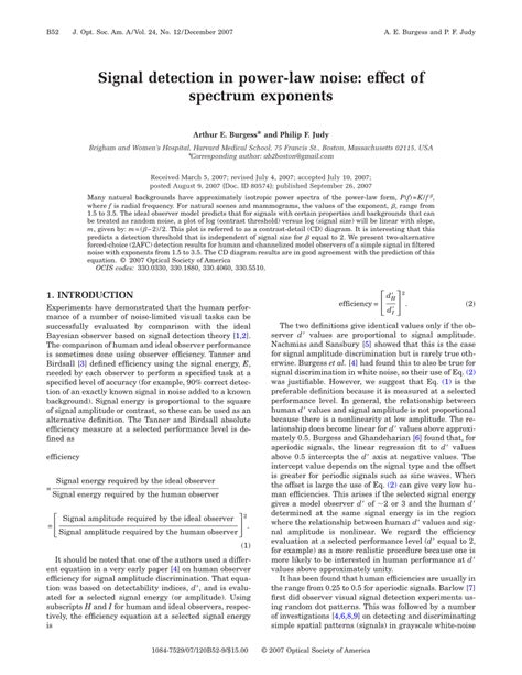 Pdf Signal Detection In Power Law Noise Effect Of Spectrum Exponents