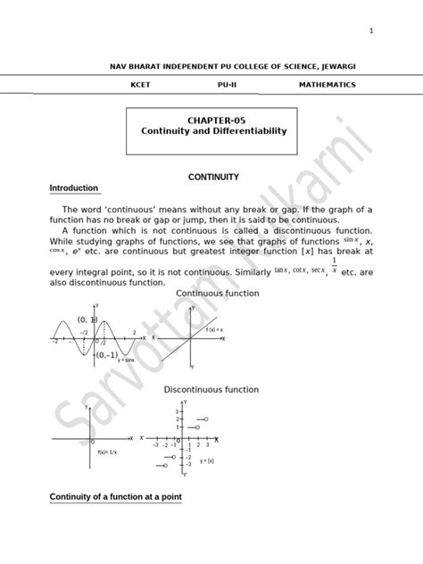 Kcet Continuityanddifferentiability 2024 Pdf Function Mathematics Continuous Function