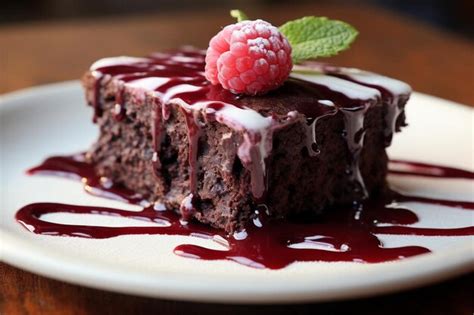 Premium Photo Brownie Bar With Raspberry Coulis Swirl