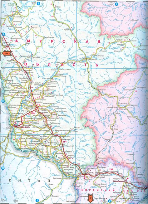 Подробная карта Амурской области и части Хабаровского края Автомобильная карта Амурская область