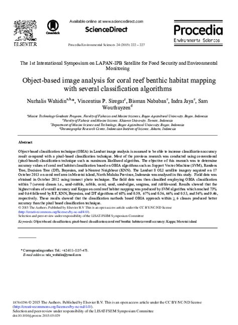 Pdf Object Based Image Analysis For Coral Reef Benthic Habitat
