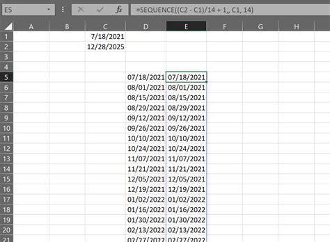 How To Create An Array Of Dates Spaced 2 Weeks Apart In Vba Stack