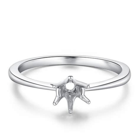 Solid 14k White Gold Round Cut 5mm Beautyful Semi Mount Fine Ring