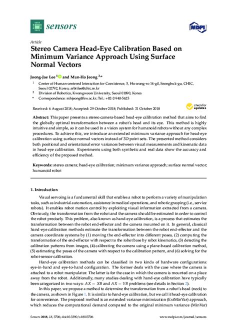 pdf stereo camera head eye calibration based on minimum variance